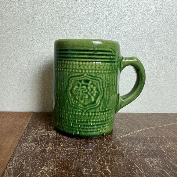 American Vintage | Dining | Vintage Green Glazed Ceramic Mug Textured ...